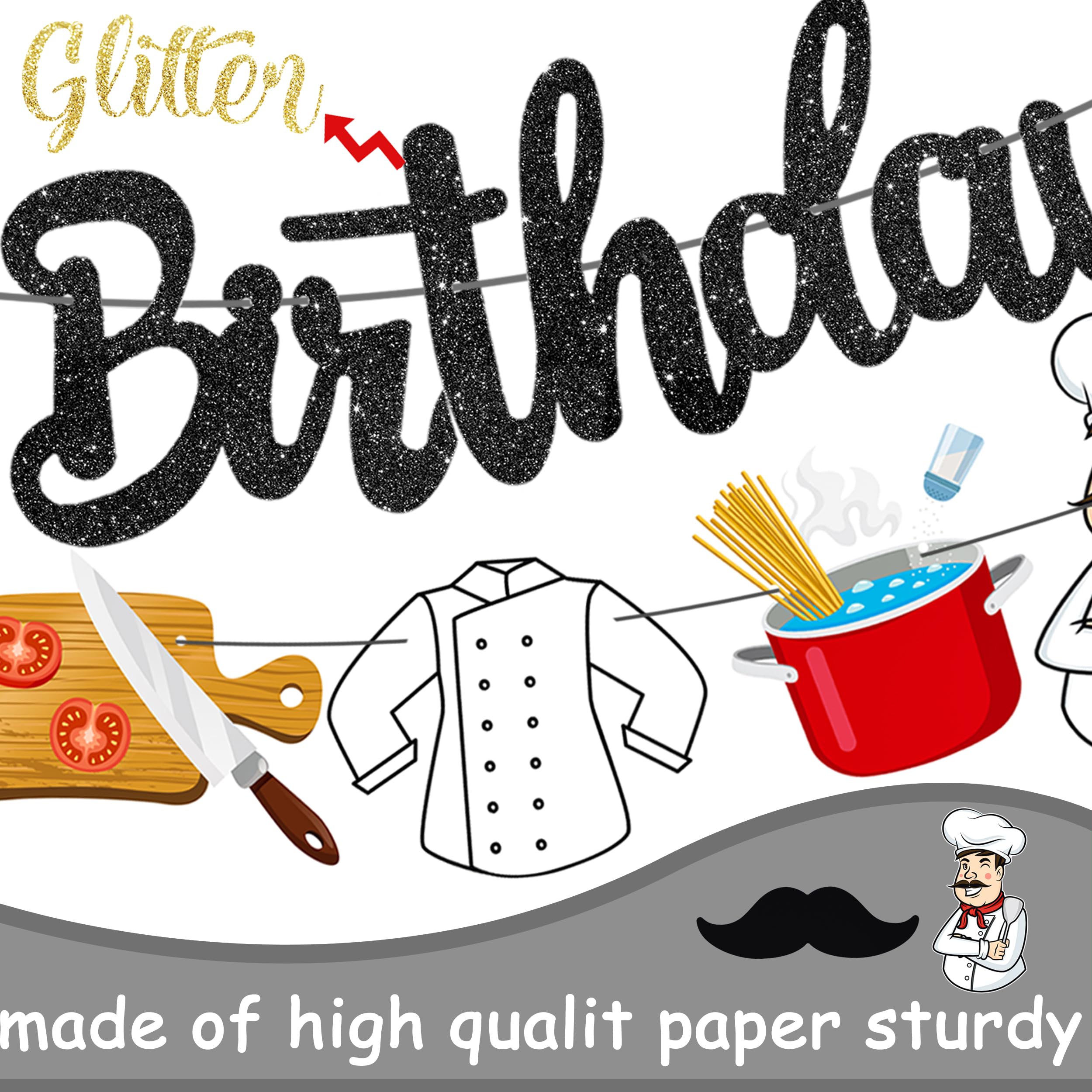 Chef Birthday Party Decoration Cook Party Decoration Cooking Happy Birthday Banner 3pcs Cook Kitchenware Theme Banners for Cooker Masterchef Birthday Party Baby Shower Supplies