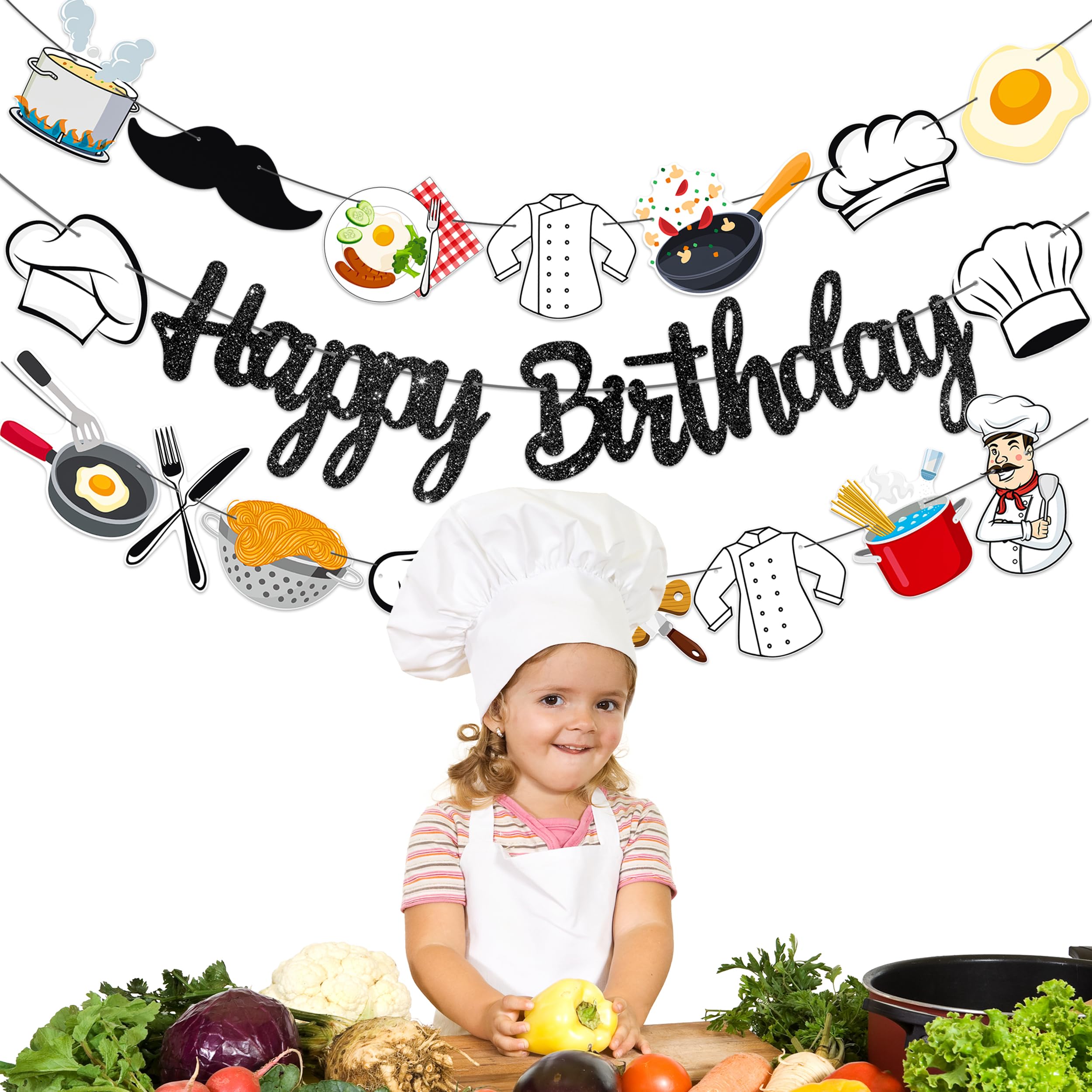 Chef Birthday Party Decoration Cook Party Decoration Cooking Happy Birthday Banner 3pcs Cook Kitchenware Theme Banners for Cooker Masterchef Birthday Party Baby Shower Supplies