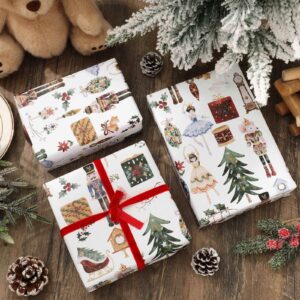 JarThenaAMCS Christmas Wrapping Paper -Mini Roll- 17 Inch x 32.8Ft Nutcracker Gift Wrap Paper Xmas Cartoon Art Paper for Wedding Birthday Bridal Shower