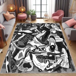 generic dark colour sneakers rug, custom sneakers, sneakers, shoes rug, street rug, sneakers decor rug, sneaker art, fashion street rug, cool carpet, 4.6 x 6.56 feet, colourful