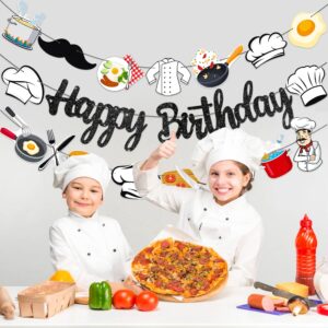 Chef Birthday Party Decoration Cook Party Decoration Cooking Happy Birthday Banner 3pcs Cook Kitchenware Theme Banners for Cooker Masterchef Birthday Party Baby Shower Supplies