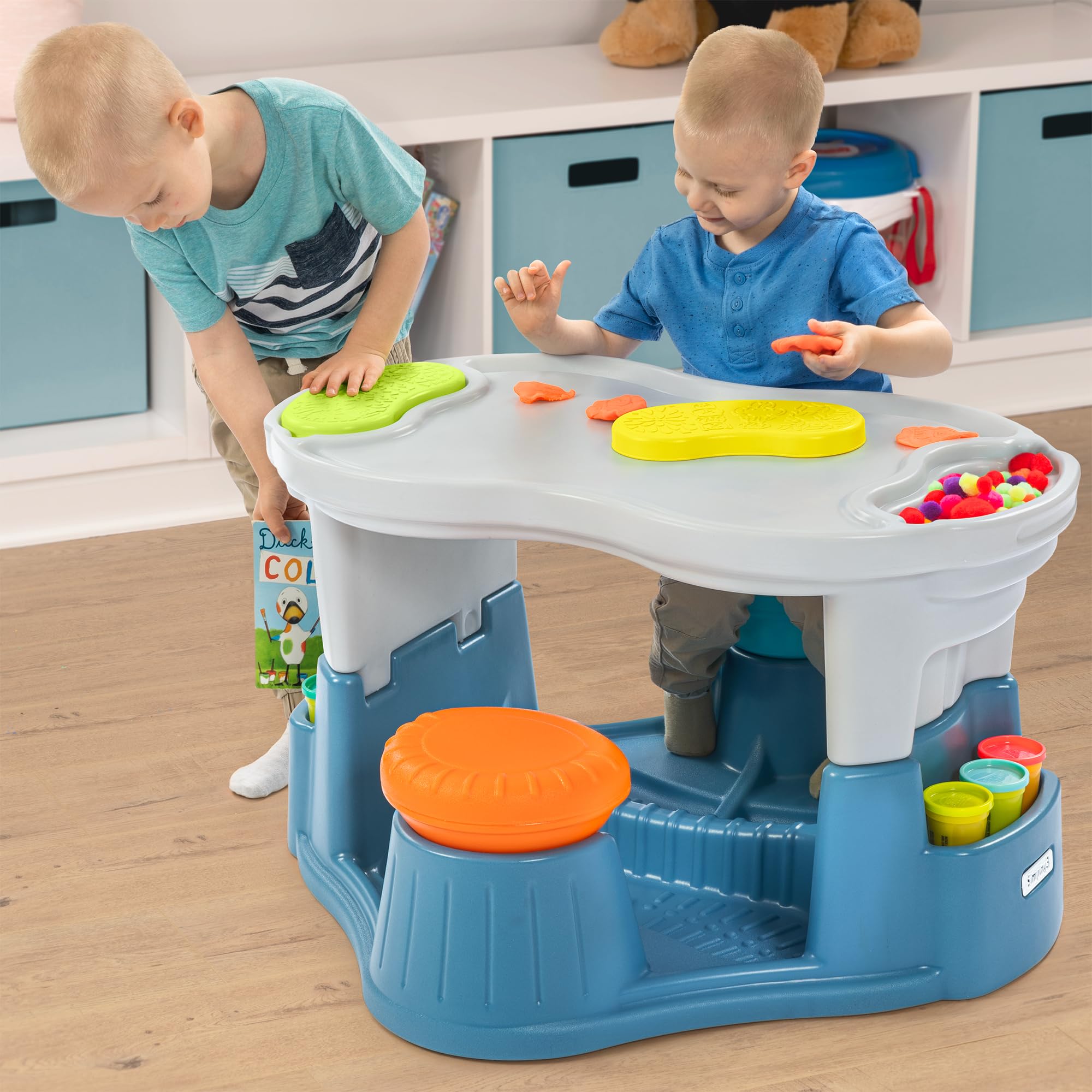 Simplay3 Kids' Sensory Table with Active Seating and Art Storage, Toddler Activity Table and Chairs Set for Ages 1-1/2 to 6, Multicolor