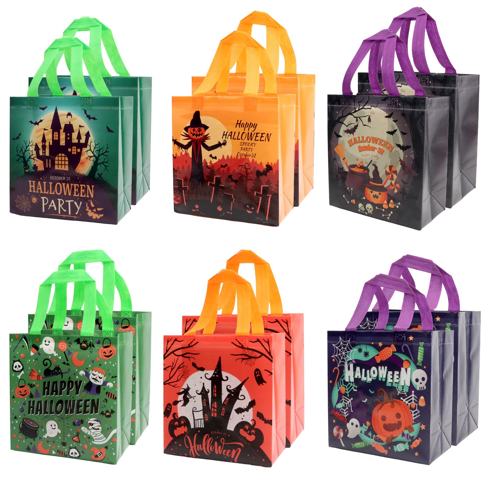 BAHABY 12PCS Halloween Treat Bags Large Gift Bags with Handles Trick or Treat Bags for Kids Halloween Party Favors