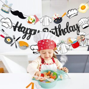 Chef Birthday Party Decoration Cook Party Decoration Cooking Happy Birthday Banner 3pcs Cook Kitchenware Theme Banners for Cooker Masterchef Birthday Party Baby Shower Supplies