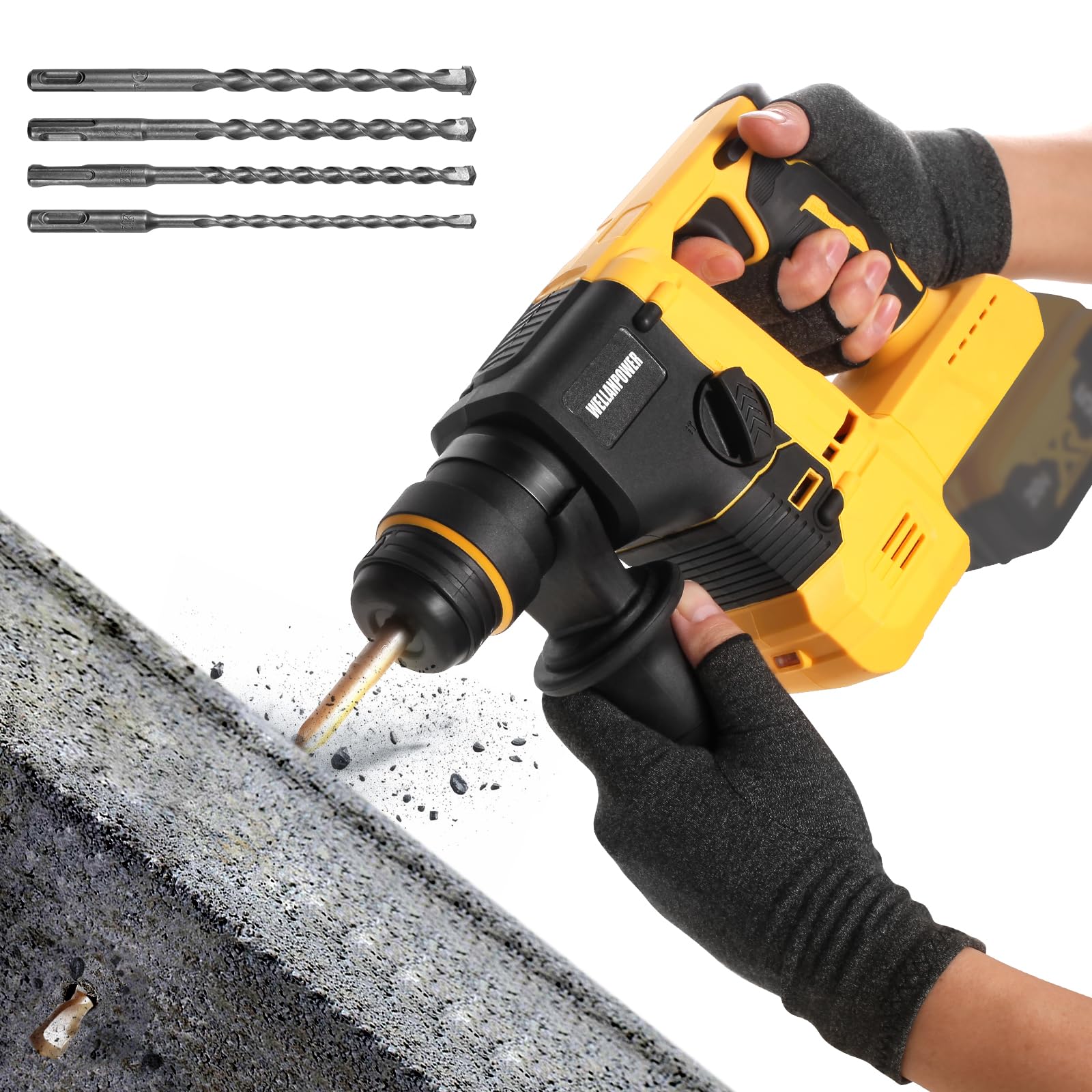 Wellanpower 7/8" Rotary Hammer Drill for Dewalt 20V MAX Battery, Brushless SDS Rotary Hammer 1400 RPM with Safety Clutch, 2.2 Joules Power Drill for Concrete/Masonry (Battery not included)