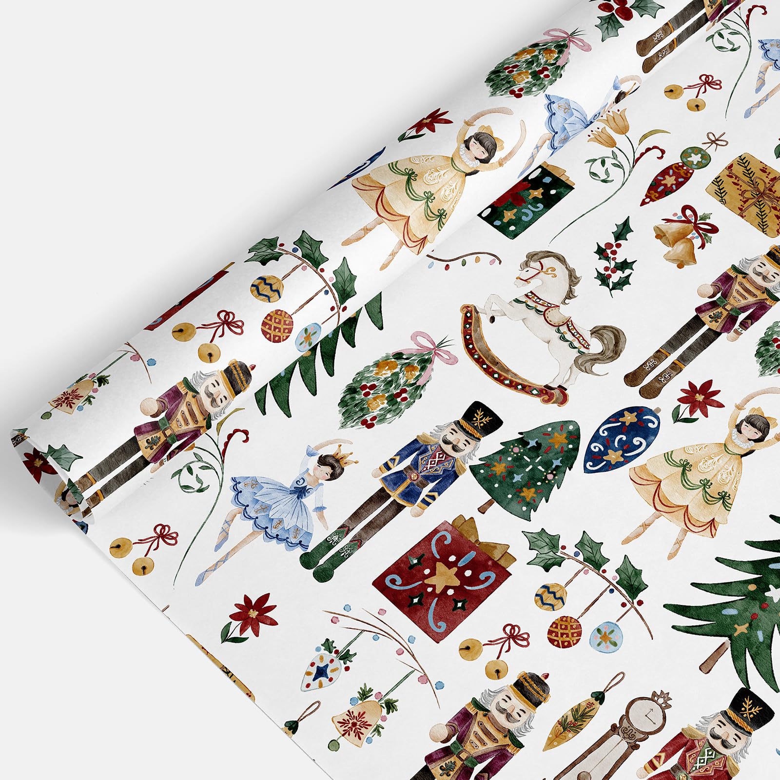 JarThenaAMCS Christmas Wrapping Paper -Mini Roll- 17 Inch x 32.8Ft Nutcracker Gift Wrap Paper Xmas Cartoon Art Paper for Wedding Birthday Bridal Shower