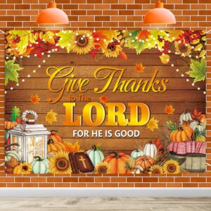 give thanks to the lord banner backdrop 8x6ft christian thanksgiving decorations photography background autumn maple leaves pumpkins religious thanksgiving harvest party supplies wall decor