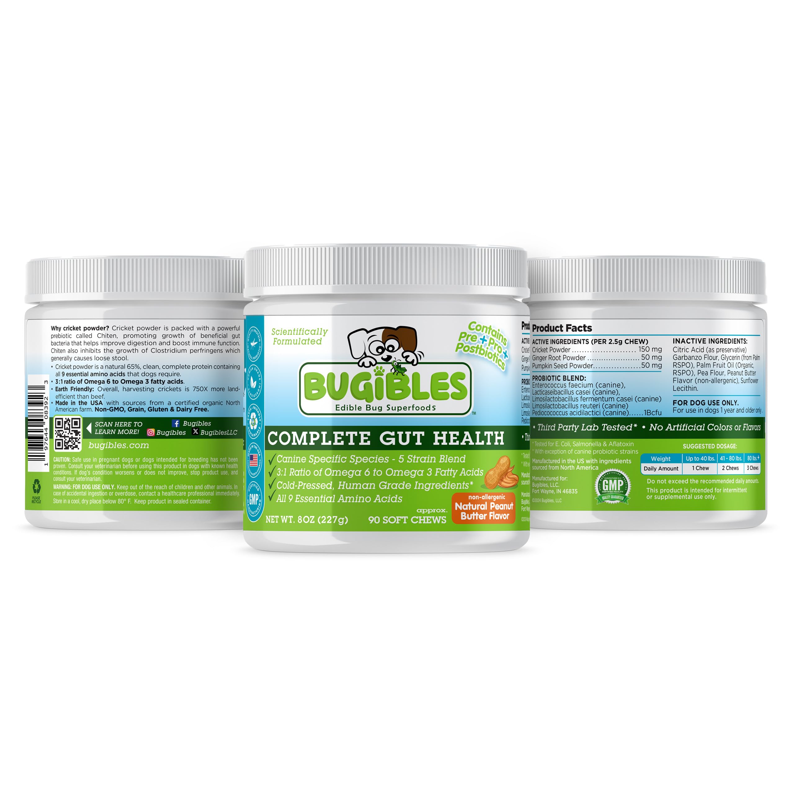 Bugibles Probiotics for Dogs with Cricket Powder - Dog Probiotic Chews for Complete Gut Health (Pre, Pro & Post Biotics) - All-Natural Ingredients for Dogs Digestive Health, Allergy and Immune Support