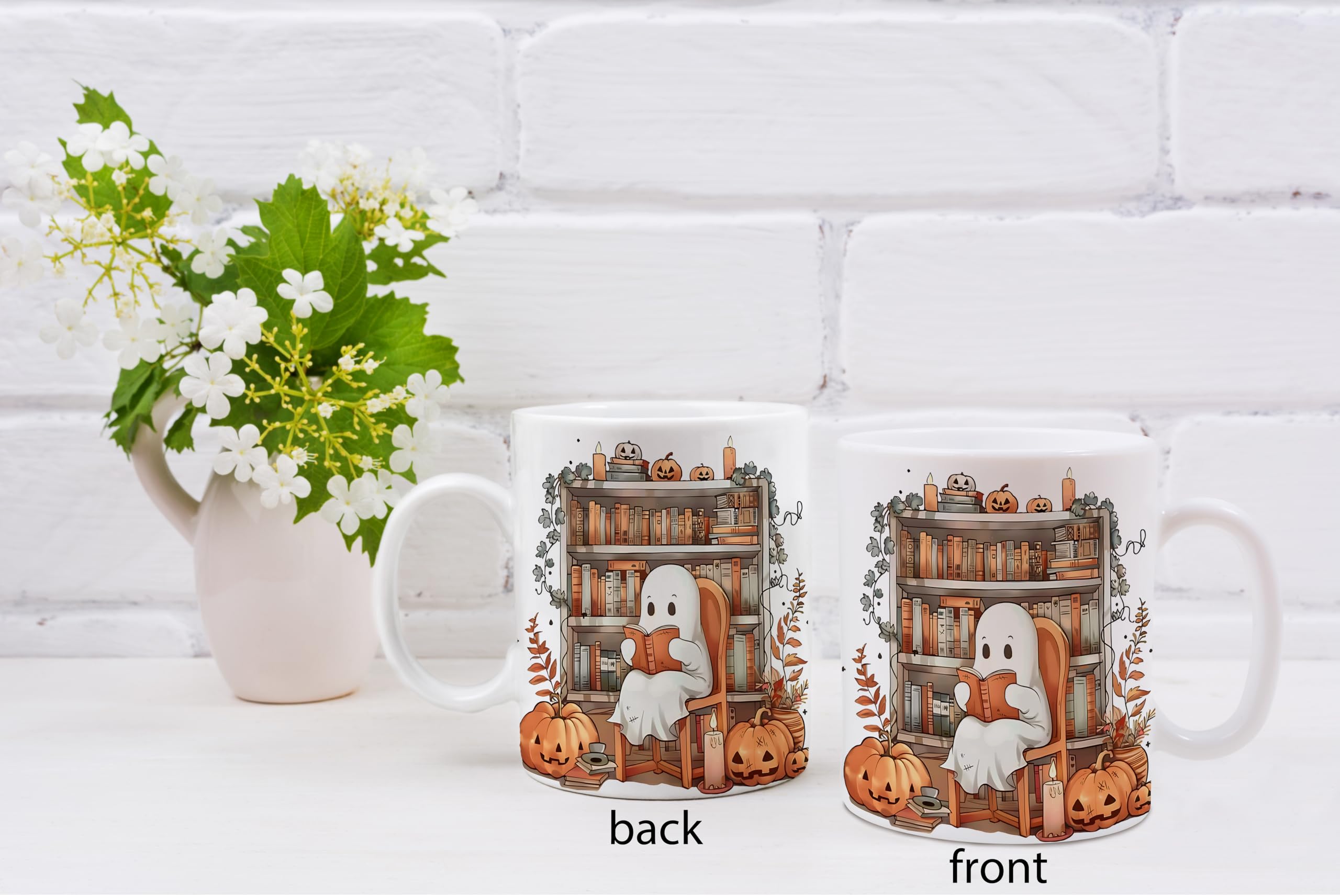 QASHWEY Halloween Reading Ghost Mug, Halloween Coffee Mug, Fall Book Lovers Gifts Mug, Halloween Themed Mug Tea Cup Gifts for Reading Lovers, Fall Bookish Ghost Halloween Coffee Cups Ceramic 11oz