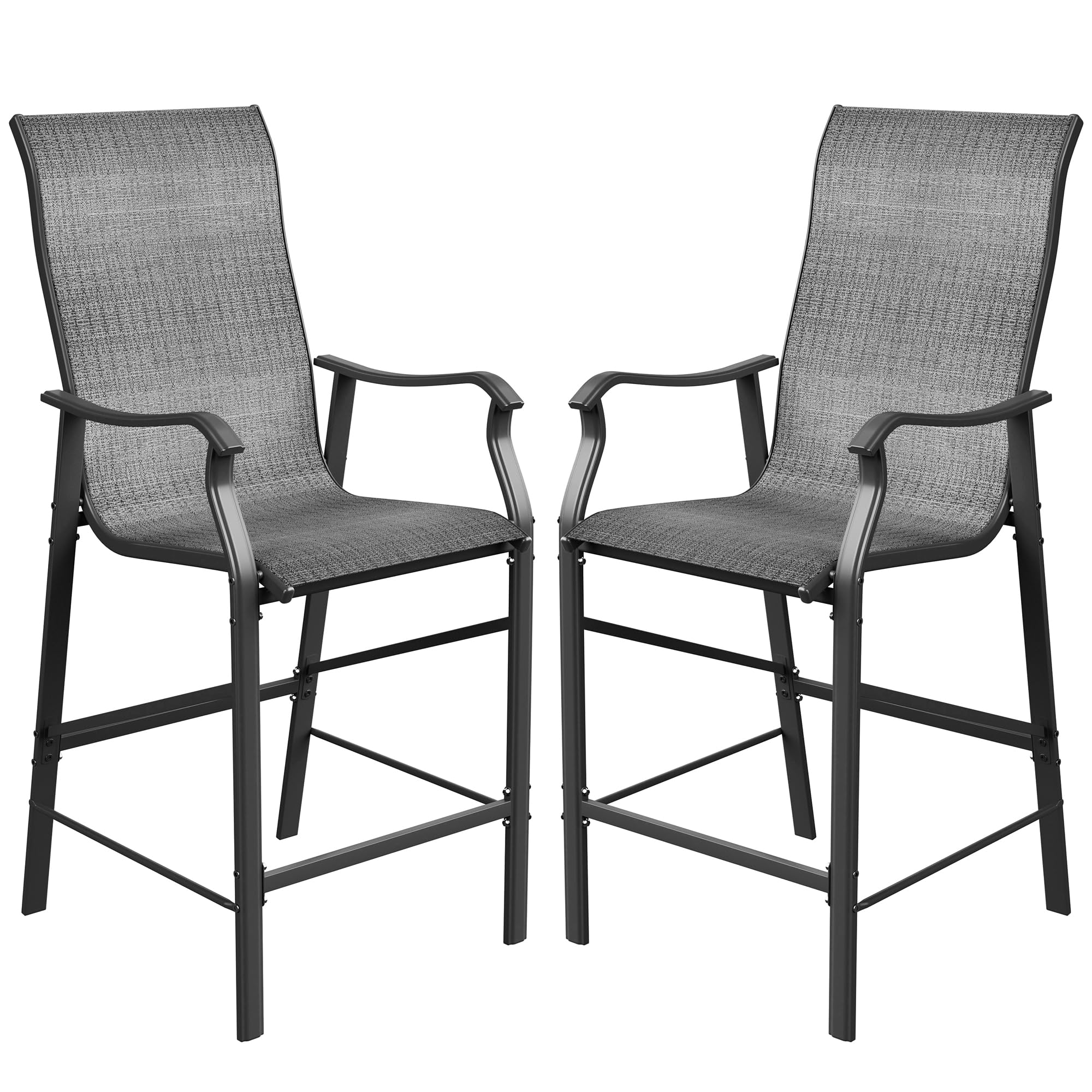 VONZOY Outdoor Bar Stools Set of 2, Comfortable Bar Height Outdoor Chairs, Patio Bar Stools w/All-Weather Mesh, 300lb Capacity (Grey)