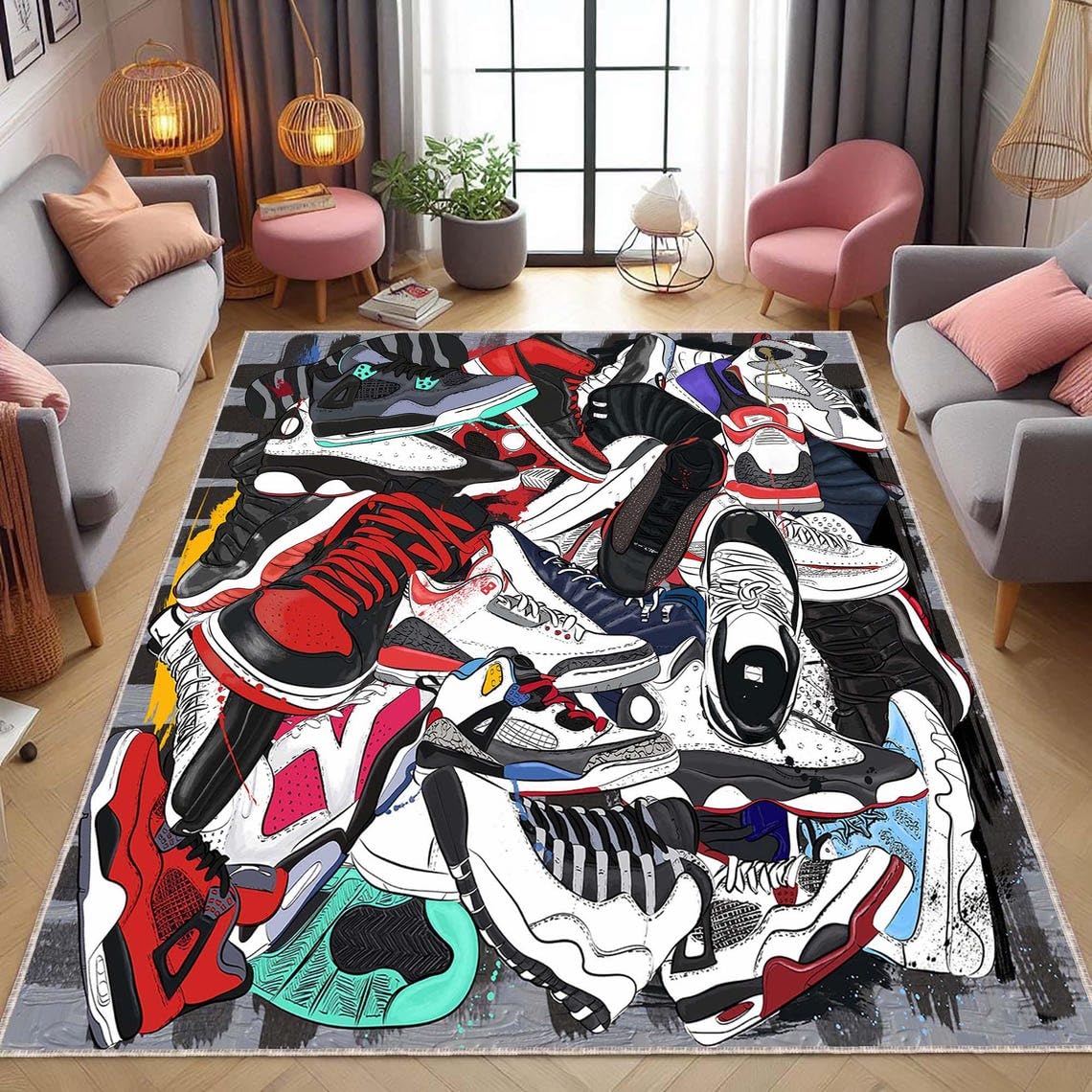 Generic Sneakers Rug, Sneakers, Shoes Rug, Street Rug, Cool Rug, Sneakers Decor Rug, Sneaker Art, Fashion Street Rug, 5.2 x 7.5 feet, Colourful