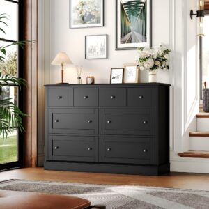 finetones White Dresser 8 Drawer Dresser, 47.2" White Chest of Drawers Nursery Dresser with Large Storage, Wood Dresser with Deep Drawers, Long Dressers & Chests of Drawers for Home Office