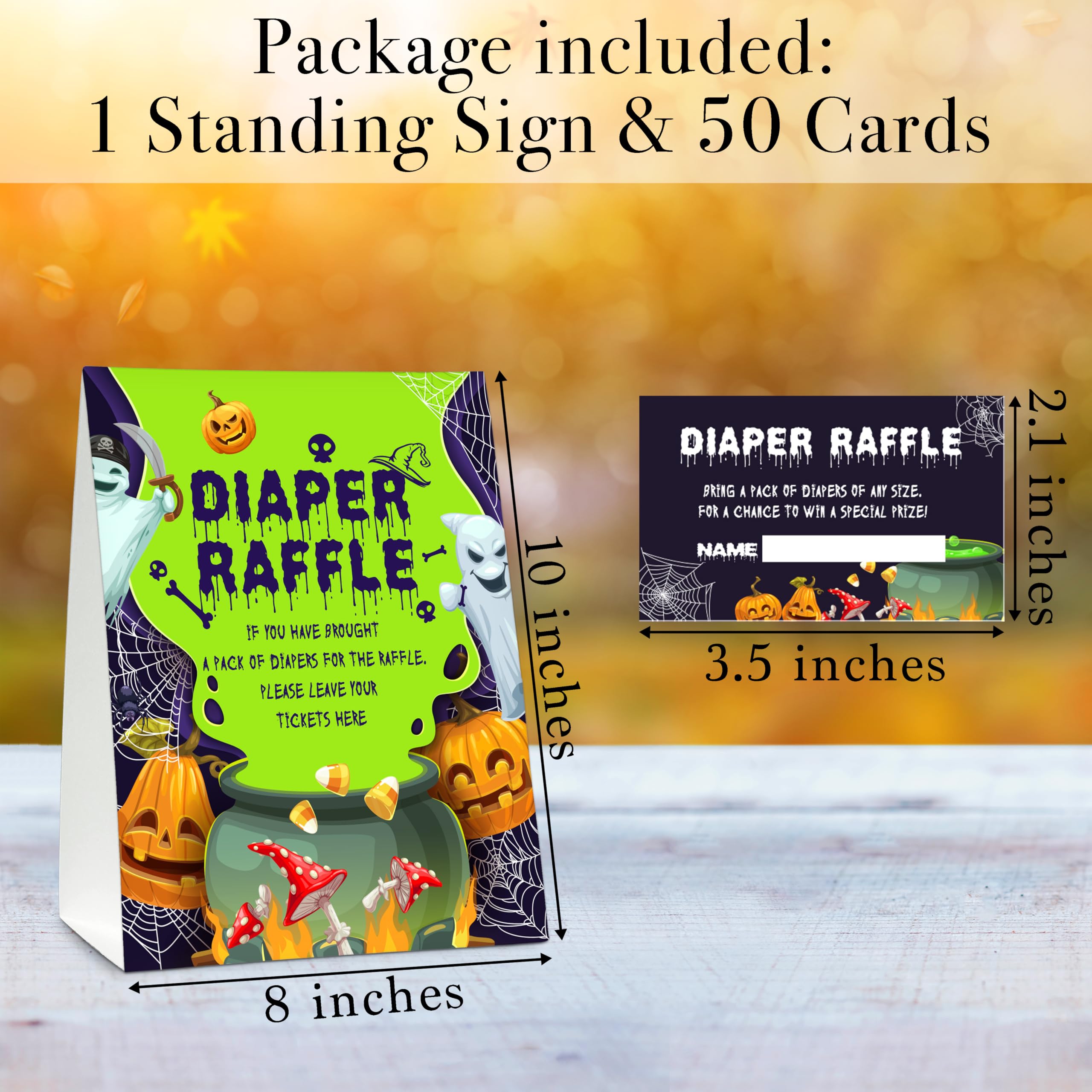 Halloween Diaper Raffle Game Sign And Tickets, Happy Halloween Baby Shower Invitations Game Sets Decorations Celebrated The Upcoming Baby's Arrival, 1 Standing Card With 50 Raffle Tickets -A03