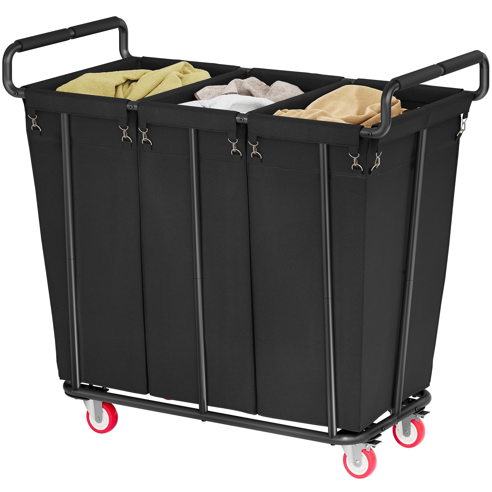 Gewudraw 3 Section Laundry Sorter Cart, 3 Bag 75Gal Rolling Laundry Hamper Sorter with Lockable Wheels, Removable Laundry Bag,Rolling Laundry Basket Organizer for Laundry Room,Bedroom,Bathroom, Black