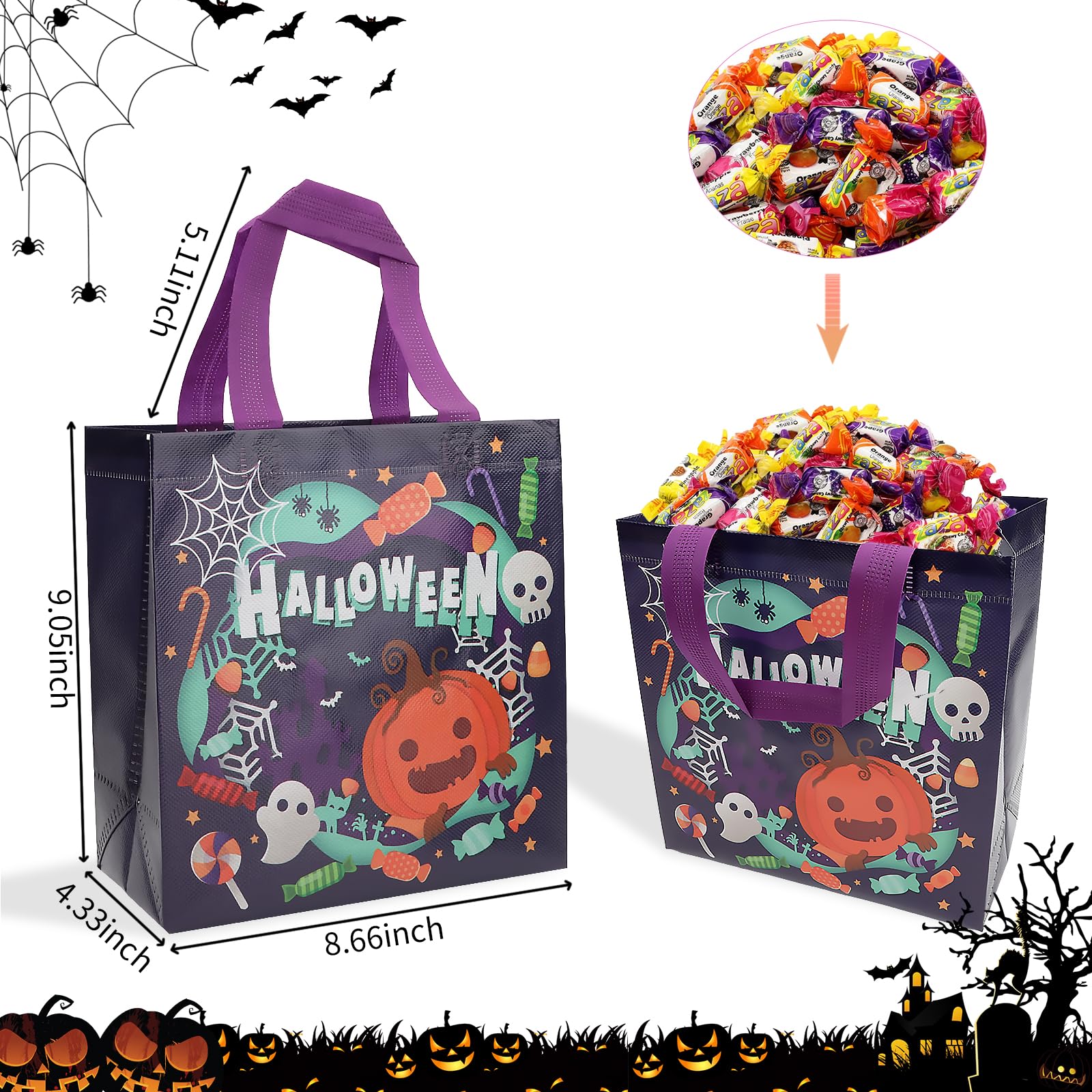 BAHABY 12PCS Halloween Treat Bags Large Gift Bags with Handles Trick or Treat Bags for Kids Halloween Party Favors