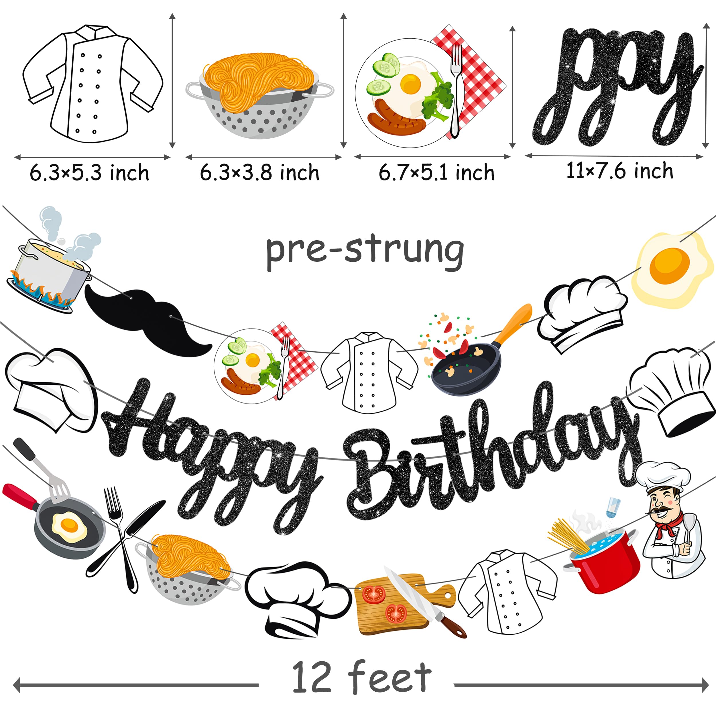 Chef Birthday Party Decoration Cook Party Decoration Cooking Happy Birthday Banner 3pcs Cook Kitchenware Theme Banners for Cooker Masterchef Birthday Party Baby Shower Supplies