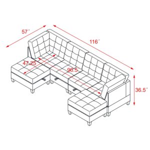 DEINPPA U Shape Modular Couch with Storage, Velvet Sectional Sofa Set with Nailhead Trim, Convertible Sectional Sofa Couch, Modern Chic Living Room Furniture-Black