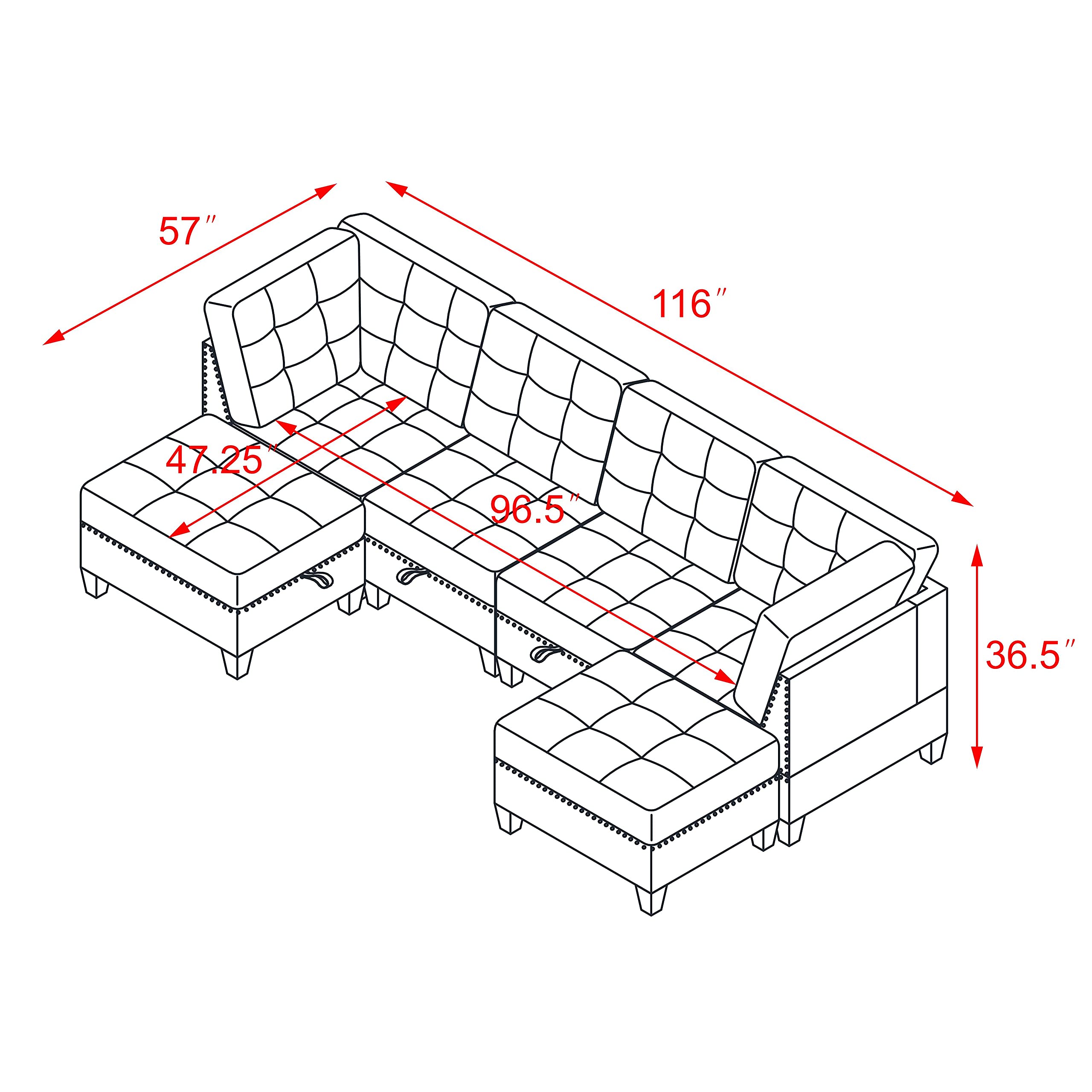 DEINPPA U Shape Modular Couch with Storage, Velvet Sectional Sofa Set with Nailhead Trim, Convertible Sectional Sofa Couch, Modern Chic Living Room Furniture-Black