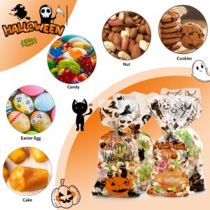 SHTALHST Halloween Treat Bags, 200 pcs (4.9” x 10.8”) Halloween Cellophane Treat Bags, Halloween Bags for Candy with Fun Friendly Designs, Halloween Party Decorations, Spooky Treat Bags