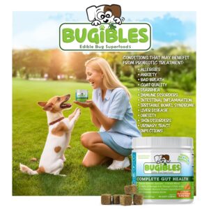 Bugibles Probiotics for Dogs with Cricket Powder - Dog Probiotic Chews for Complete Gut Health (Pre, Pro & Post Biotics) - All-Natural Ingredients for Dogs Digestive Health, Allergy and Immune Support