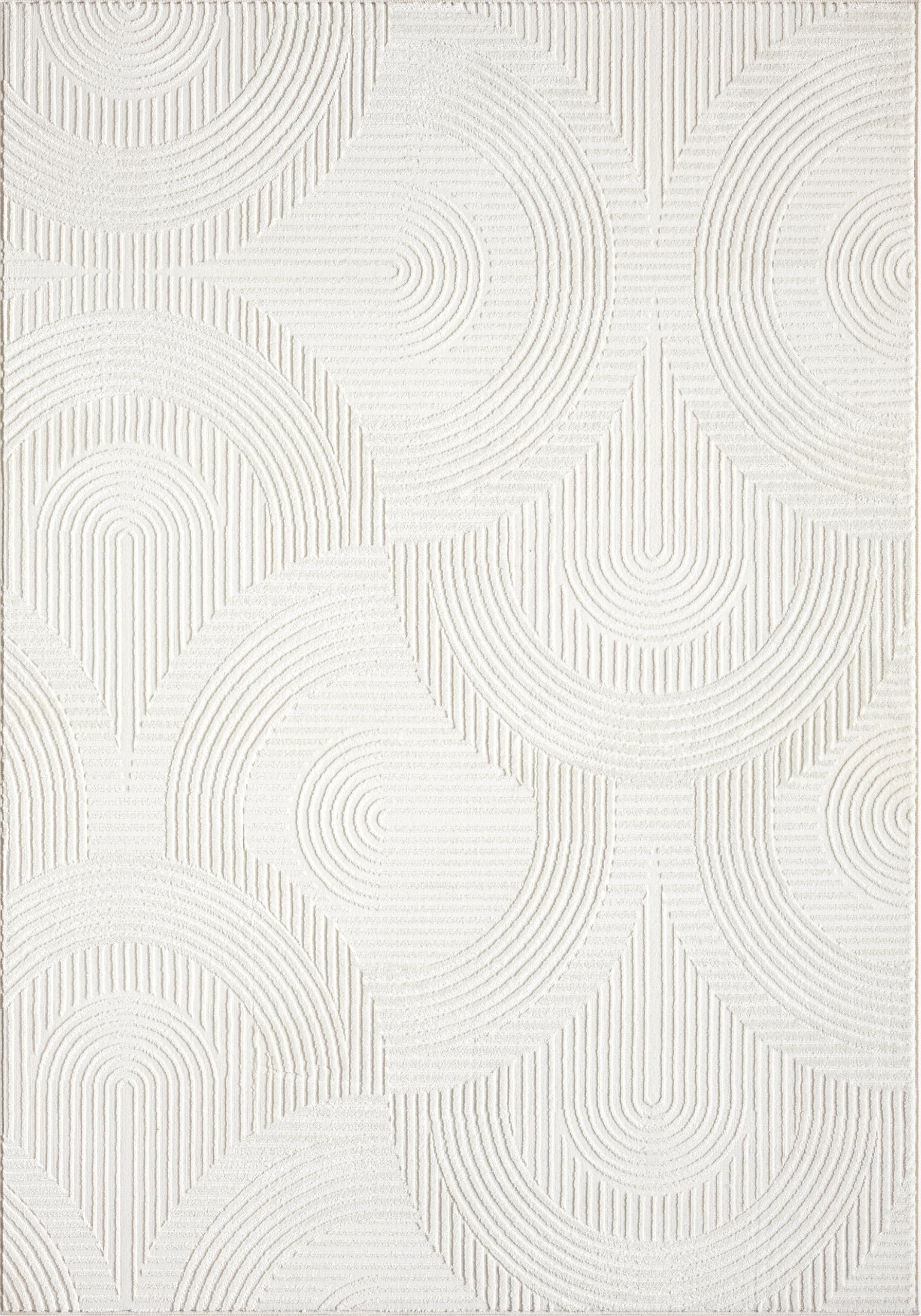 Abani Neutral Cream Area Rug 5' x 8' for Living Room, Bedroom - Zen Reiki Semi-Circle Pattern - Durable & Easy to Clean