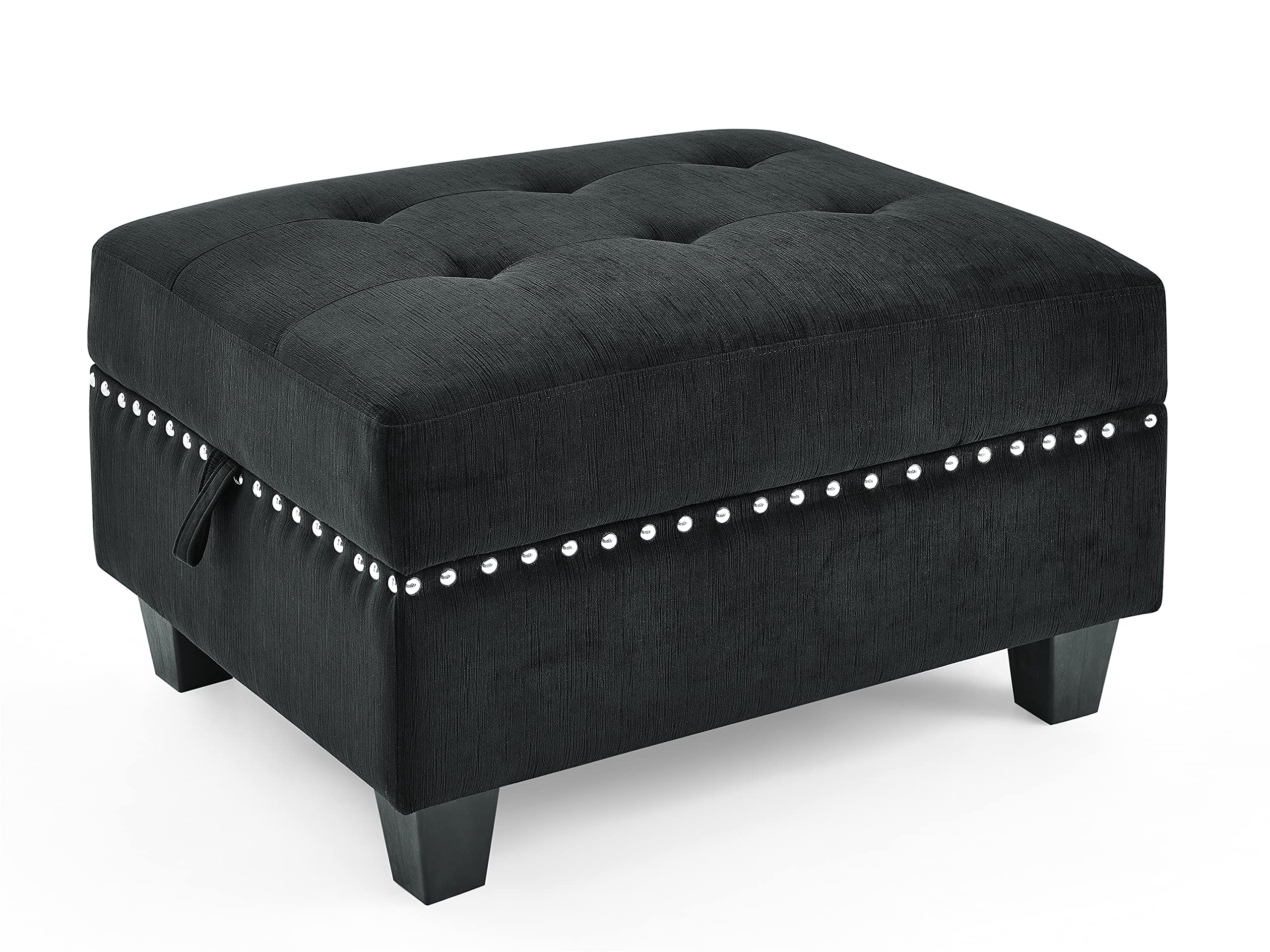 DEINPPA U Shape Modular Couch with Storage, Velvet Sectional Sofa Set with Nailhead Trim, Convertible Sectional Sofa Couch, Modern Chic Living Room Furniture-Black