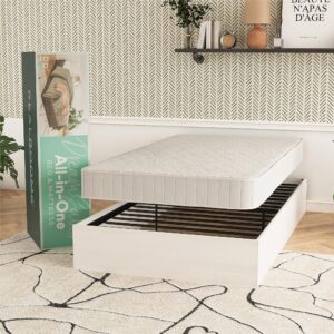 realrooms dreamsaver platform bed frame and mattress set, twin, ivory oak