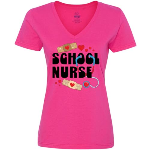 inktastic School Nurse with Bandages and Stethoscope Women's V-Neck T-Shirt XX-Large Hot Pink 43eb0