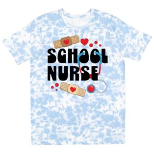 inktastic school nurse with bandages and stethoscope adult t-shirt small tie dye blue 43eb0