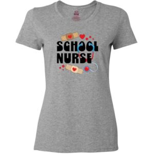 inktastic school nurse with bandages and stethoscope women's t-shirt small 0060 heather grey 43eb0