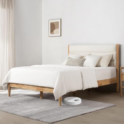 KISLOT Wood Bed Frame with Headboard Upholstered Platform Mattress Foundation,Strong Wooden Slat Support,No Box Spring Needed