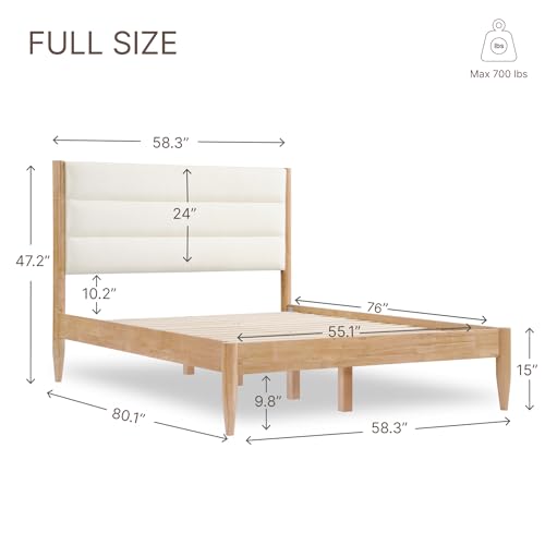 KISLOT Wood Bed Frame with Headboard Upholstered Platform Mattress Foundation,Strong Wooden Slat Support,No Box Spring Needed