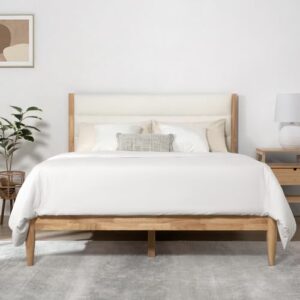 kislot wood bed frame with headboard upholstered platform mattress foundation,strong wooden slat support,no box spring needed