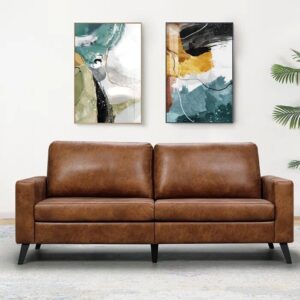 Esright 79 Inch Sofa Couch for Living Room, Small Couches, Faux Leather Loveseat, Mid Century Modern Sofas, Brown Comfy Love Seat for Bedroom, Apartment, Lounge, Office