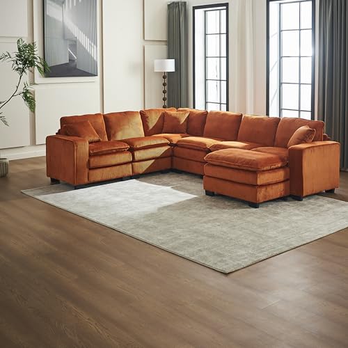 Extra Wide Seat Oversized Convertible Modular Sectional Sofa, Free Combination Reversible Sleeper Couch with Movable Ottoman, 7 Seater Corner Sofa&Couches for Living Room, Office, Spacious Space