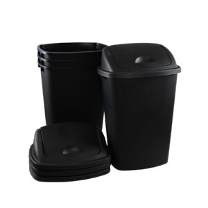 EudokkyNA Set of 4 Large Trash Cans with Lids, 13 Gallon Black Swing Top Garbage Can