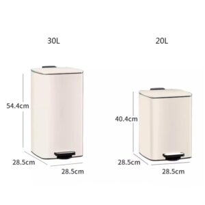 YUJUNDZSW Waste Bin 20/30 Liter Brushed Stainless Steel Trash Can, Square Pedal Recycle Bin with Lid and Inner Buckets, Hands-Free Steel Step Garbage Can for Home Office Rub(Gold,30L)