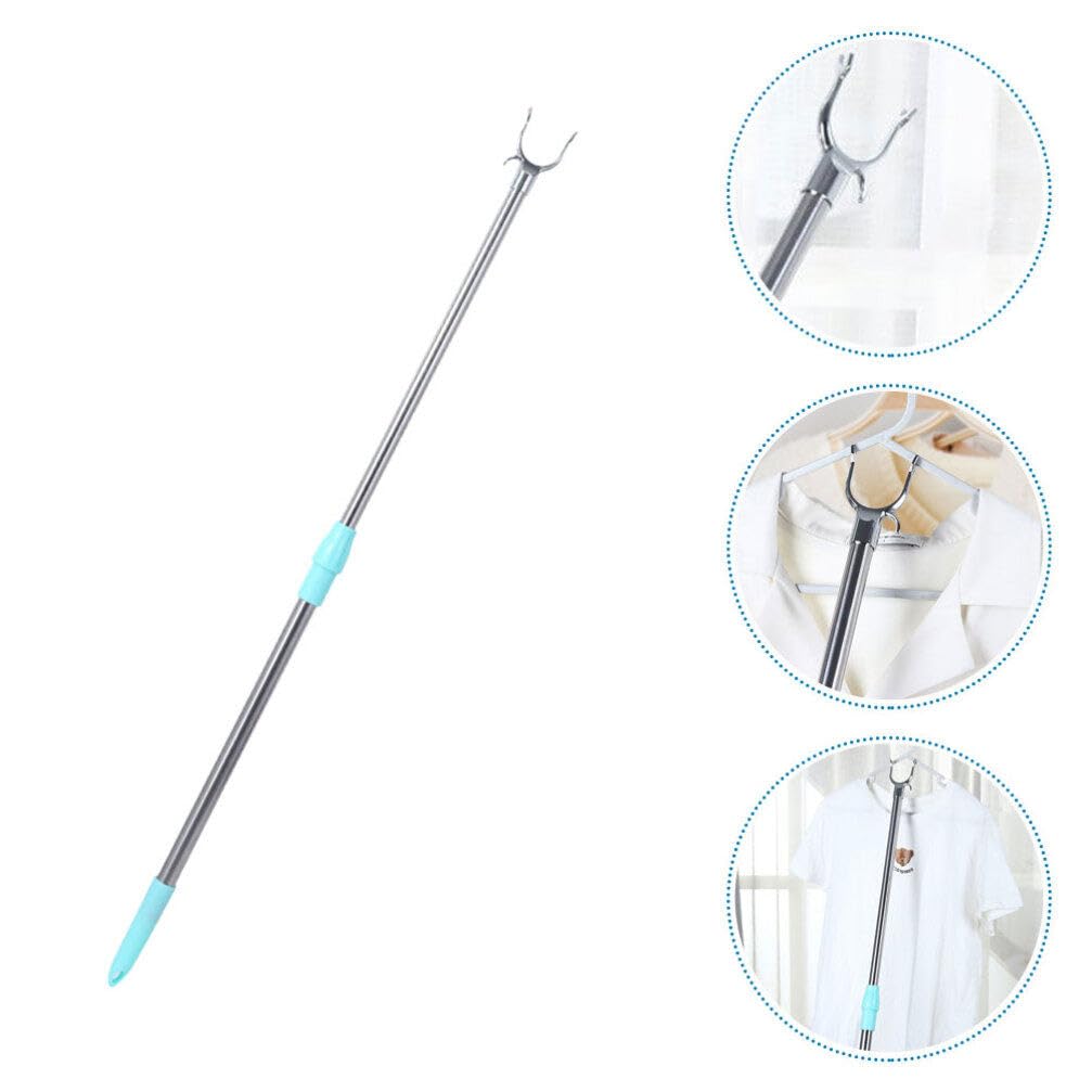 Cabilock Long Reach Stick Pole with Hook Reach Pole Hook Retractable Clothesline Prop Telescopic Handle Clothing Hook Garment Pole Stainless Steel Clothes Rod Laundry Hanging Assist Tool