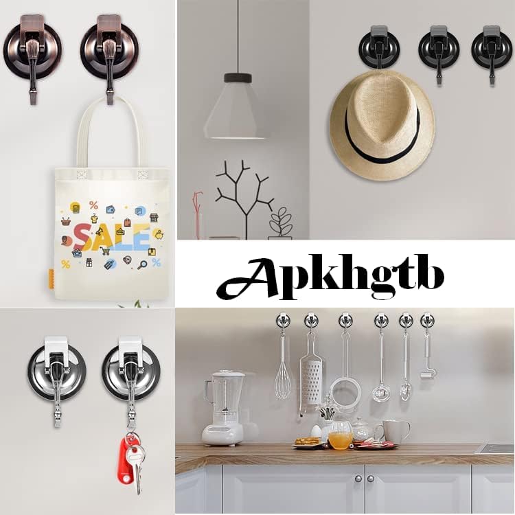 Apkhgtb Suction Shower Hooks 2 Packs Multi-Purpose Wreath Hanger Strong Suction Cup for Bathroom, Kitchen, Glass Door, Mirror, Tile – Loofah, Towel, Coat, Bath Robe Holder (Gun Grey)