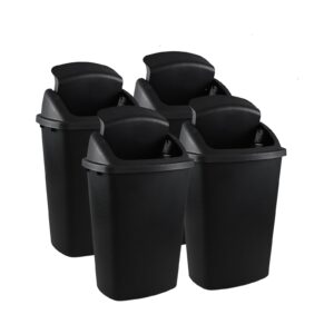 eudokkyna set of 4 large trash cans with lids, 13 gallon black swing top garbage can