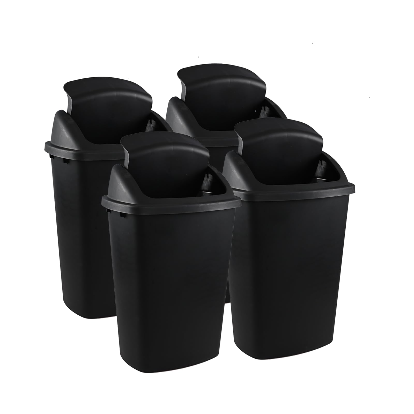 EudokkyNA Set of 4 Large Trash Cans with Lids, 13 Gallon Black Swing Top Garbage Can