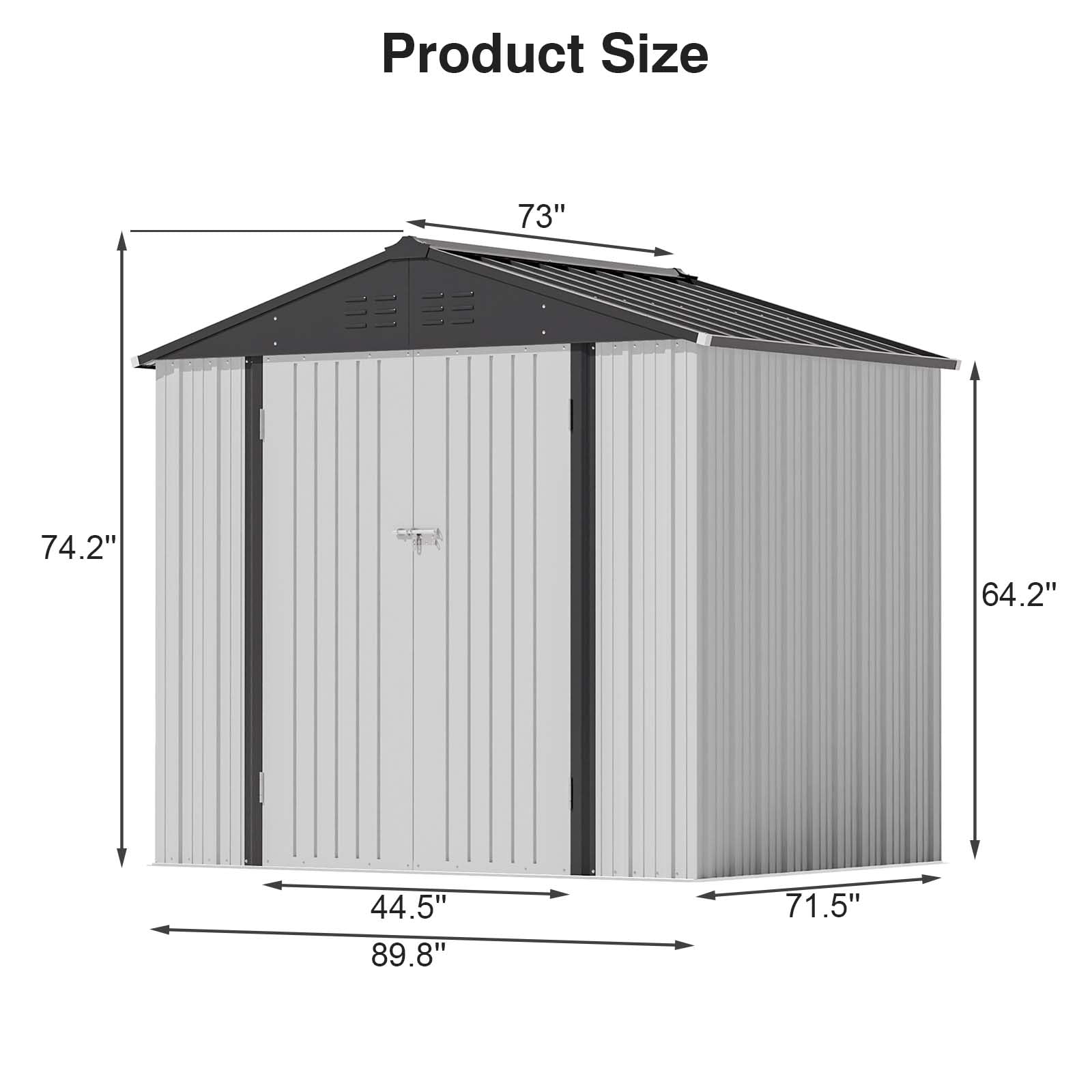 Patiolife Outdoor Storage Shed 8x6 FT, Lockable Metal Shed for Bike and Tools,Large Storage House for Garden and Backyard, White