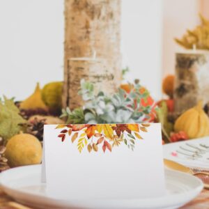 50pcs Fall Place Cards for Table Setting Fall Leaf Tented Foldable Name Table Place Cards for Wedding Thanksgiving Baby Shower Birthday Party (Fall Leaf)