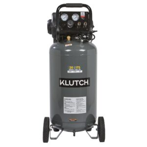 klutch portable air compressor, workshop air compressor with oil-less pump, 2 hp motor, thermal overload protection, rubber foot stabilizers, 20 gallon garage air compressor