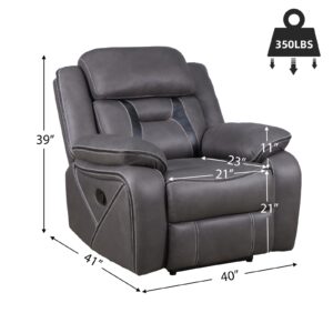 EBELLO Manual Recliner Chair, Faux Leather Single Reclining Sofa Chair with Overstuffed Armrest and Headrest, for Living Room, Bedroom Furniture, Meeting Room, Grey