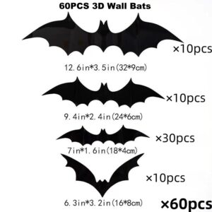 Halloween Hanging Glitter Ghost Banner with 60PCS 3D Halloween Bats – Spooky Party Decorations for Home, Office, and Classroom – Indoor and Outdoor Halloween Decor Set