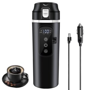 dc 12v/24v car travel electric kettle, 400ml car heating mug with anti-spill lid, leak-proof, 304 stainless steel liner portable coffee tea cup up to 100℃ variable temp control bottle