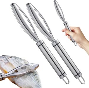 fish scales remover, stainless steel fish scale scraping fish cleaning gadget, premium fish descaler sawtooth tool for fish scale removing, heavy duty seafood scale remover (2)