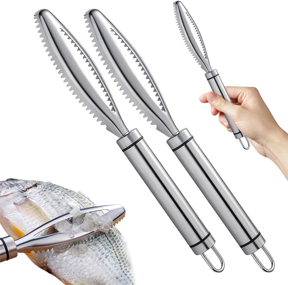 Fish Scales Remover, Stainless Steel Fish Scale Scraping Fish Cleaning Gadget, Premium Fish Descaler Sawtooth Tool for Fish Scale Removing, Heavy Duty Seafood Scale Remover (2)