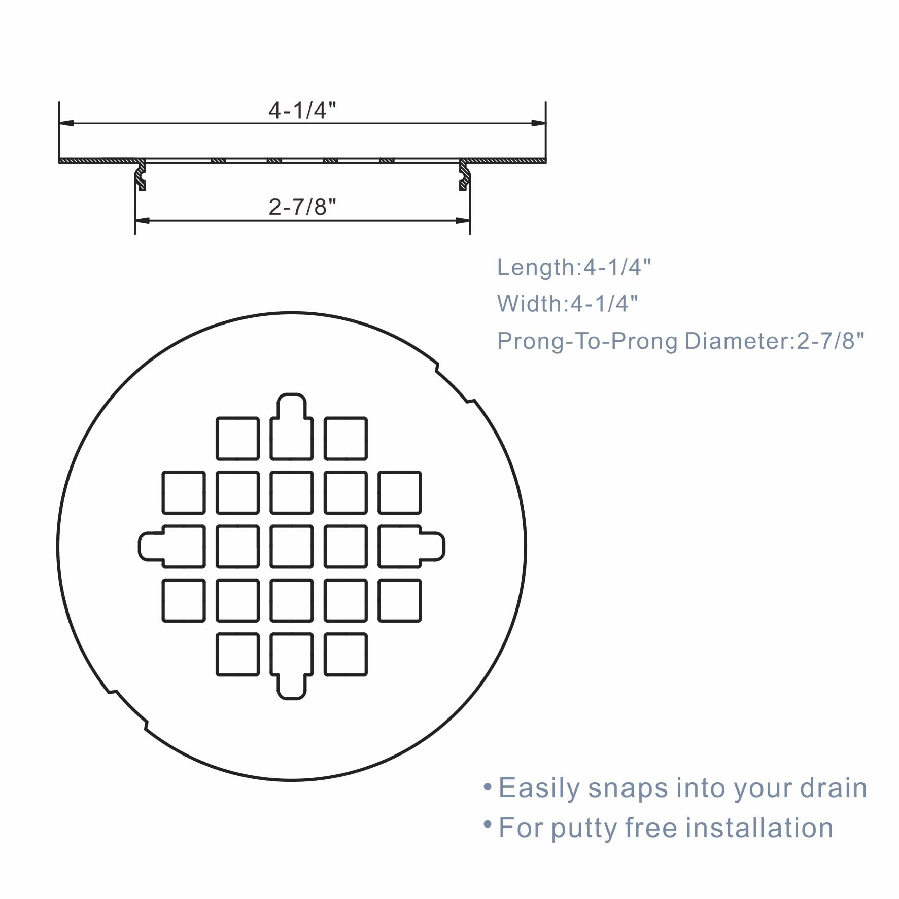 Chrome Plated Snap-in Shower Floor Drain Cover,Hidrop 4-1/4" OD Round Shower Strainer Grid, Easy-to-Install Replacement Cover Stainless Steel…